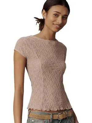 Anthropologie Short-sleeve Lace Top - Grey