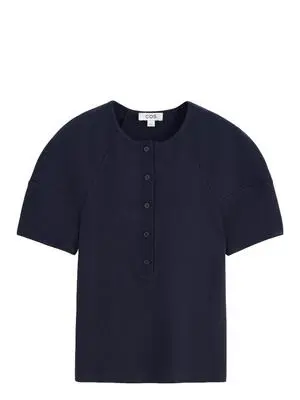 Cos Rounded Ribbed Jersey Henley Top - Navy
