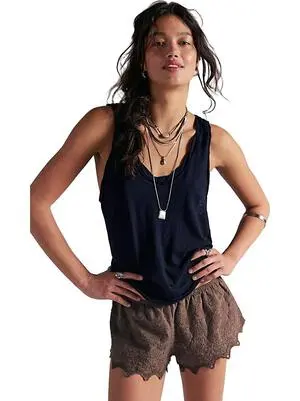 Free People Embroidered Lace Micro Shorts - Shitake