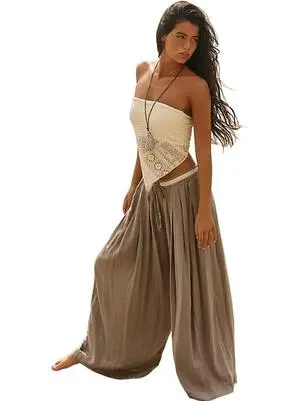 Free People Sweet Escape Linen Blend Wide Leg Pants Satellite Sky