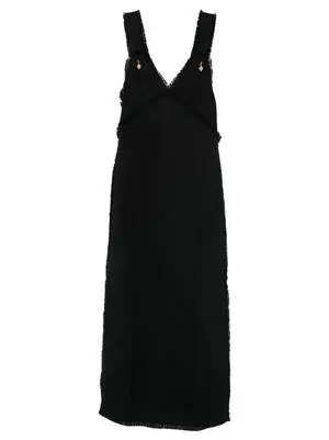 TOTEME Frayed V-neck Midi Dress - Black