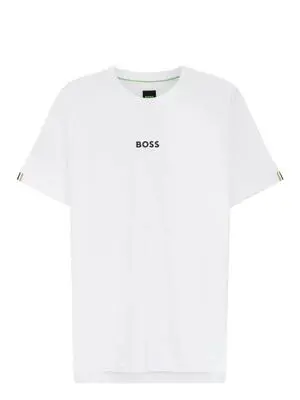 BOSS Active Jacquard-stripe Slim-fit T-shirt With Logo Print White