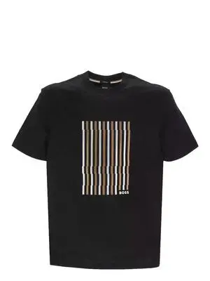 BOSS Logo-embroidered Striped T-shirt - Black