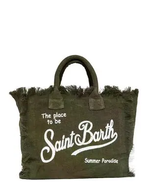 MC2 SAINT BARTH Colette Frayed Linen Tote Bag - Green