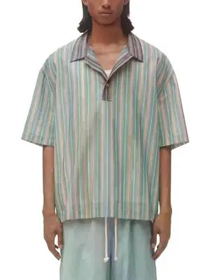 Commas Striped Short-sleeve Cotton Shirt - Blue