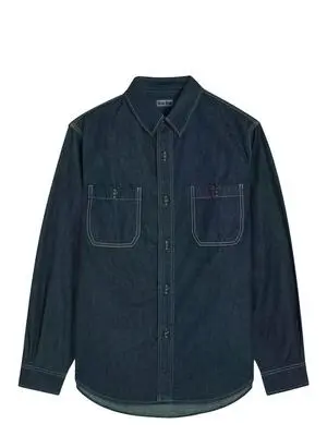 BLUE BLUE Contrast-stitch Patch-pocket Shirt - Blue