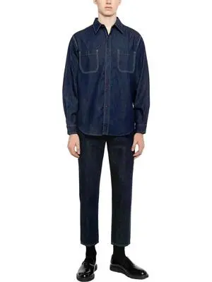 BLUE BLUE Contrast-stitch Patch-pocket Shirt - Blue