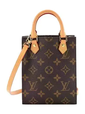 LOUIS VUITTON Petit Sac Plat Monogram Canvas Crossbody Bag - Brown