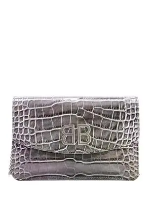Balenciaga Bb Chain Round Embossed Leather Shoulder Bag - Metallic