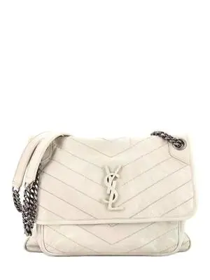 Saint Laurent Niki Chain Flap Bag Matelasse Chevron Leather Medium - Neutrals