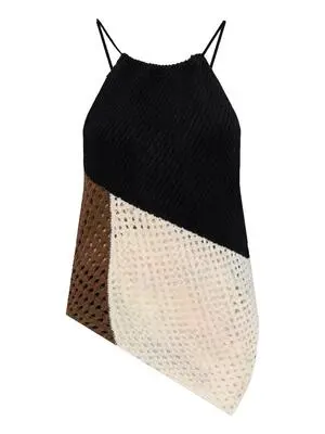 AKEP Asymmetric Color-block Knit Top - Black