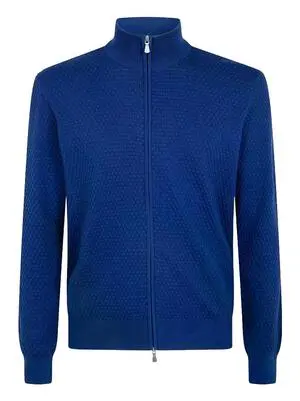 GRAN SASSO Honeycomb-knit Zip-up Jacket - Blue