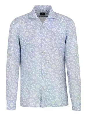 LUIGI BORRELLI Floral-print Long-sleeved Shirt - Blue