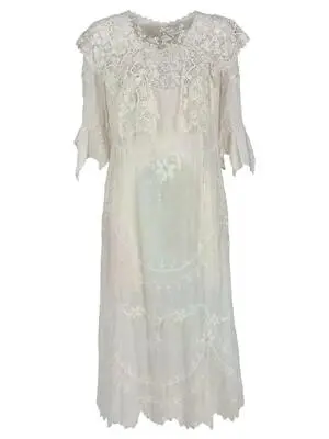 Vintage Lace-collar Embroidered Dress - White