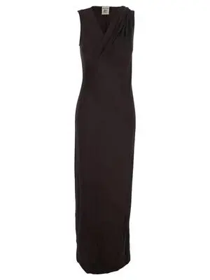 SEMICOUTURE Draped V-neck Dress - Brown