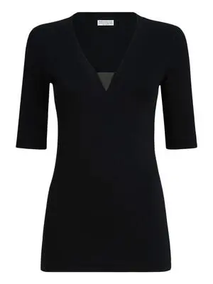 Brunello Cucinelli Stretch-cotton Monili-detail T-shirt - Black
