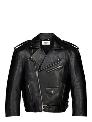 Saint Laurent Belted Leather Biker Jacket - Black