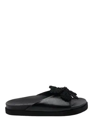 ANGEL ALARCON Crochet-flower Leather Sandals - Black