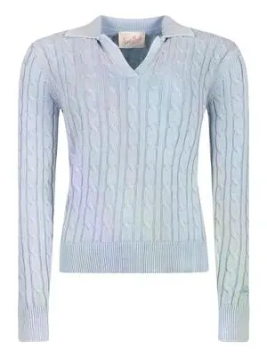MC2 SAINT BARTH Cable-knit Polo-collar Sweater - Blue