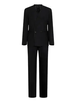 Tagliatore Double-breasted Collarless Suit - Black