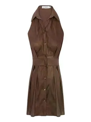 HEVRON Domino Halter-neck Mini Dress - Brown