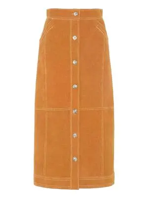 BARRIE Button-fastening Midi Skirt - Brown