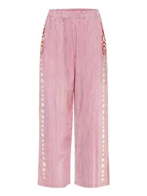 Carolina K Stripe-pattern Embroidered Trousers - Red