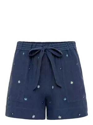 Carolina K Floral-embroidered Drawstring Shorts - Blue