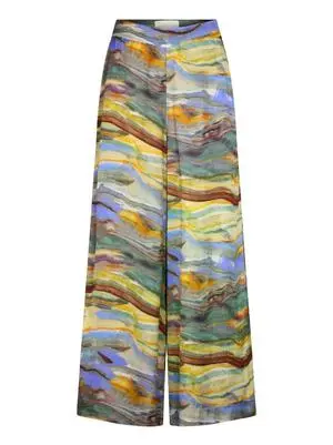 Carolina K Marble-print Palazzo Pants - Yellow