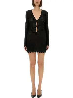 THE GARMENT Tanzania Open-knit Scallop-edge Dress - Black