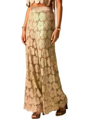 JBQ Floral Lace Wide-leg Trousers - Neutrals