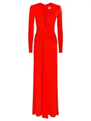 The Arrivals Twisted-waist V-neck Dress - Red