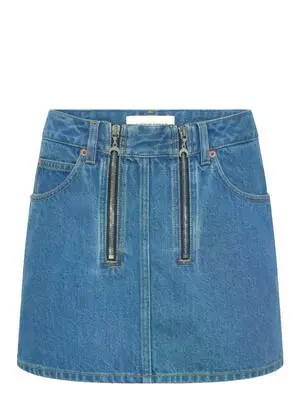 MARINE SERRE Crescent Moon-print Zip-detail Denim Skirt - Blue