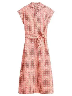 Woolrich Geometric-Print Belted Midi Dress Red