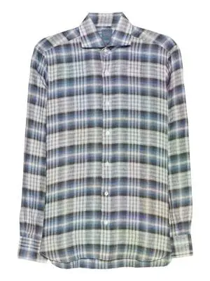 BARBA NAPOLI Check-pattern Long-sleeve Shirt - Blue