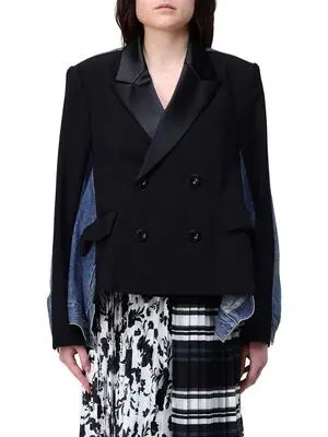Sacai Sacai Double Breasted Jacket With Denim Paneling Black