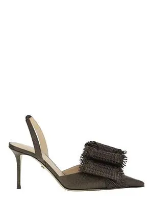 Mach & Mach Raffia Embellished Slingback Pumps - Coffee