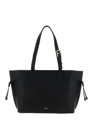 Furla Furla Ava Grained Leather Shoulder Bag With Metal Logo Black