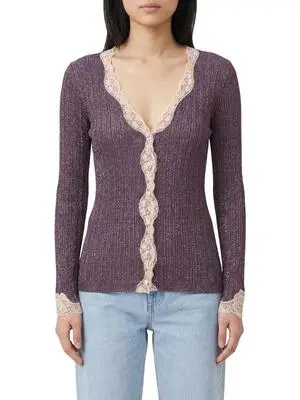 Valentino Garavani Lurex Viscose Knit And Lace Cardigan - Violet