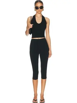 Enza Costa Silk Rib U Neck Halter Top - Black
