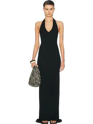 Enza Costa Silk Rib U Neck Halter Maxi Dress - Black
