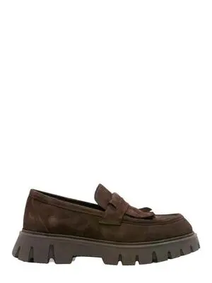 SERGIO MORETTI FIRENZE Fringe-detail Lug-sole Loafers - Brown