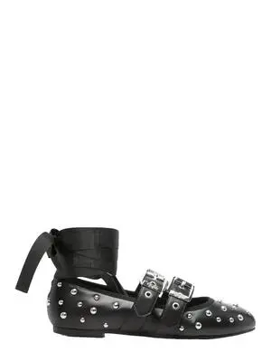 BUFFALO Stud-embellished Buckled Ballet Flats - Black