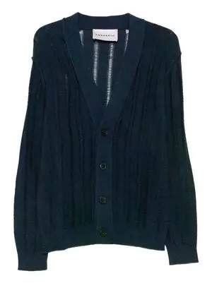 AMARANTO Open-knit Ribbed Cardigan - Blue