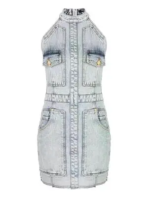 Balmain Panelled Denim Minidress - Blue
