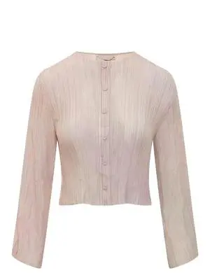 GONGDID DESIGN Plissé Cropped Cardigan - Pink
