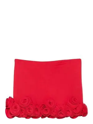 LA REVECHE Floral-appliqué Skirt - Red