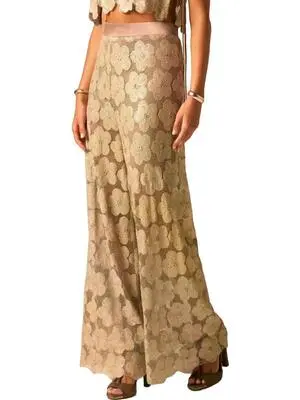 JBQ Floral Lace Wide-leg Trousers - Neutrals
