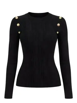 Guess Button-detailed Ribbed-knit Sweater - Black