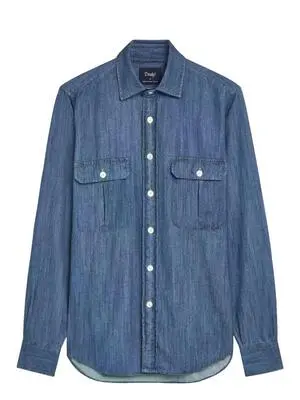 DRAKE'S Flap-pockets Denim Shirt - Blue